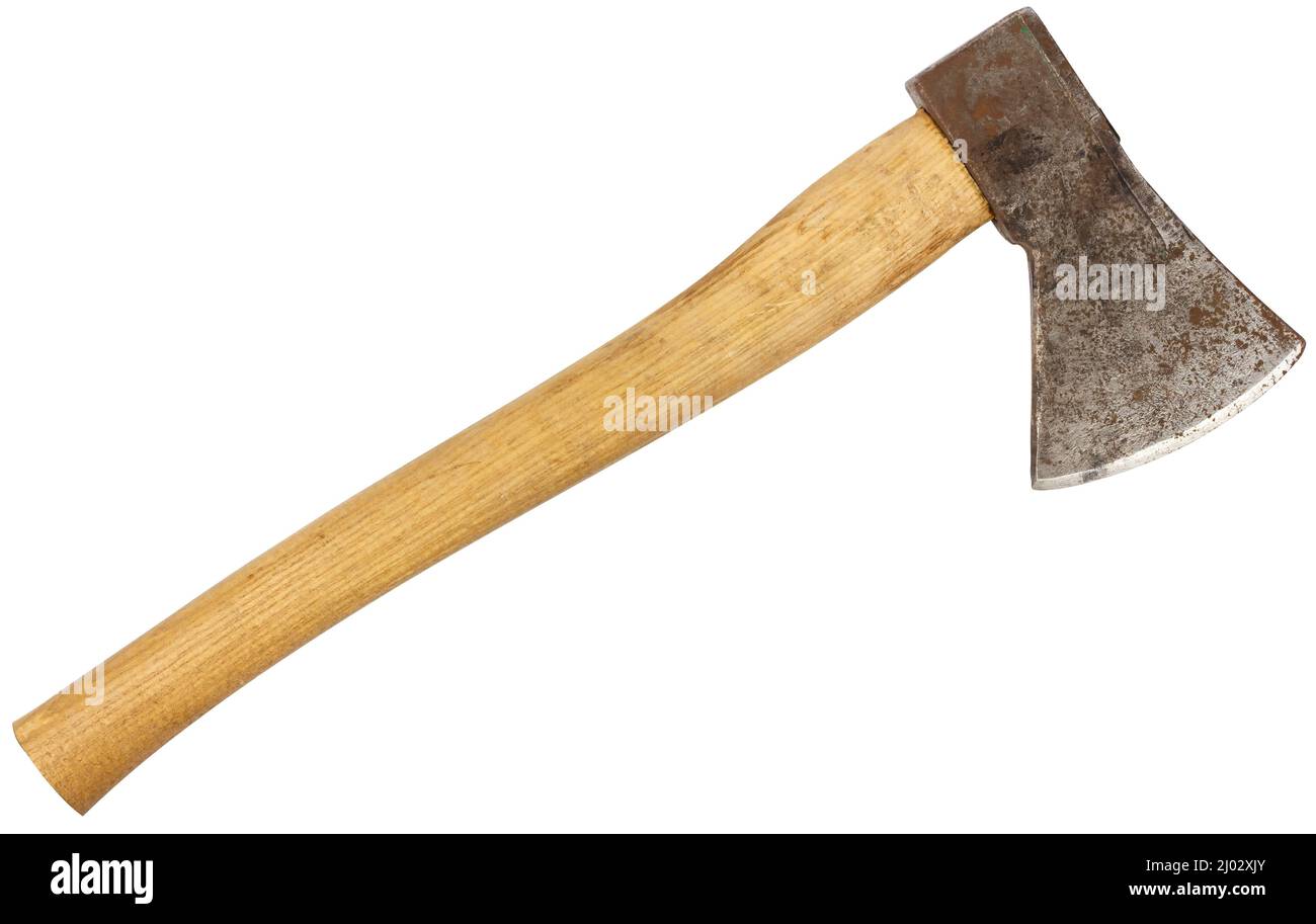 Ax with wooden handle. Isolate on a white background Stock Photo - Alamy