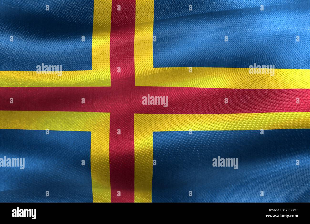 3D illustration of realistic waving fabric flag of Aland Islands Stock ...
