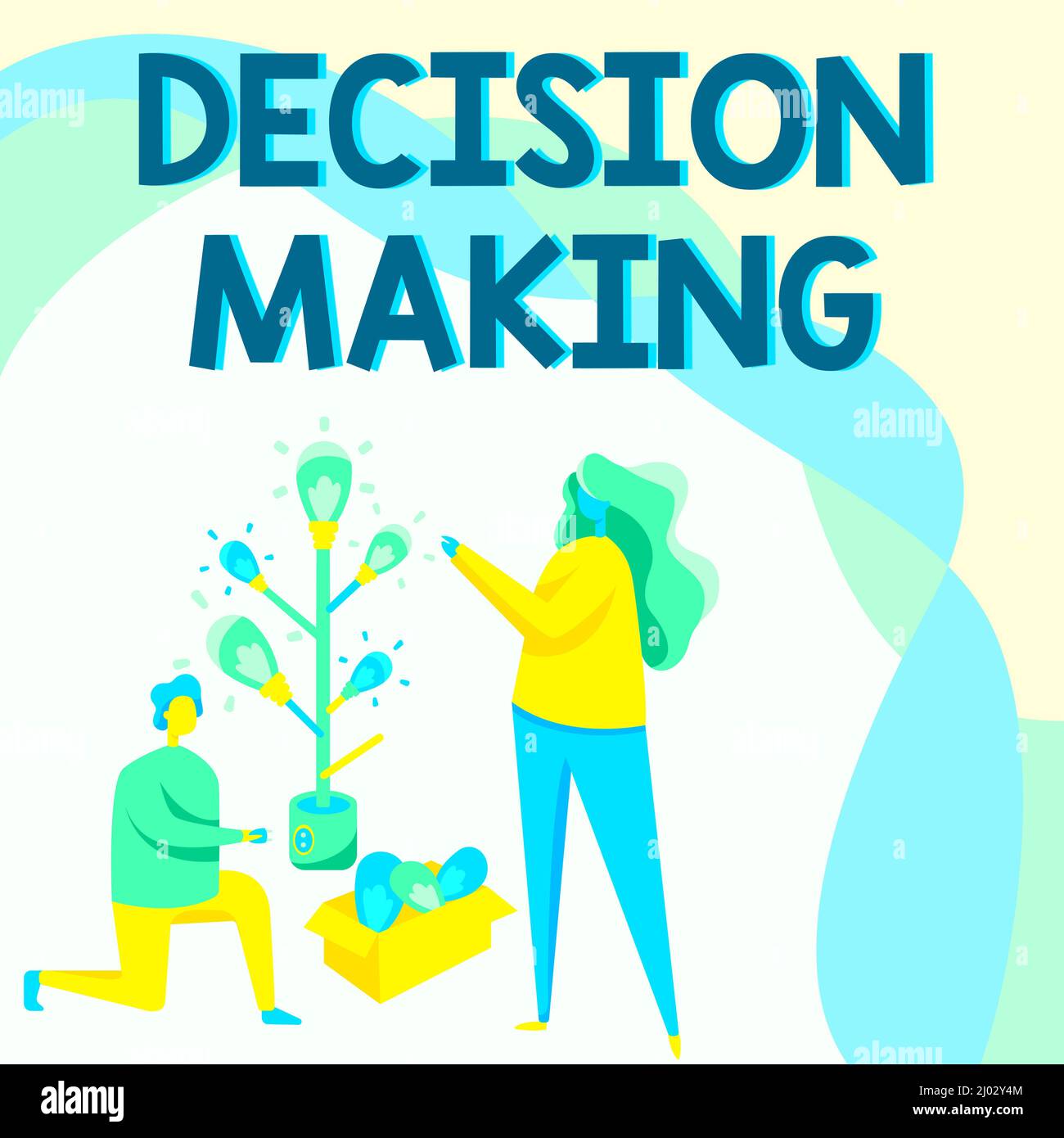 Text caption presenting Decision Making. Business idea The act of ...