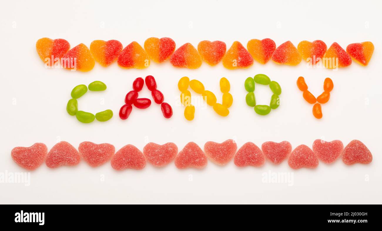 Heart shaped candies. Heart candies coated with sugar, heart colorful ...