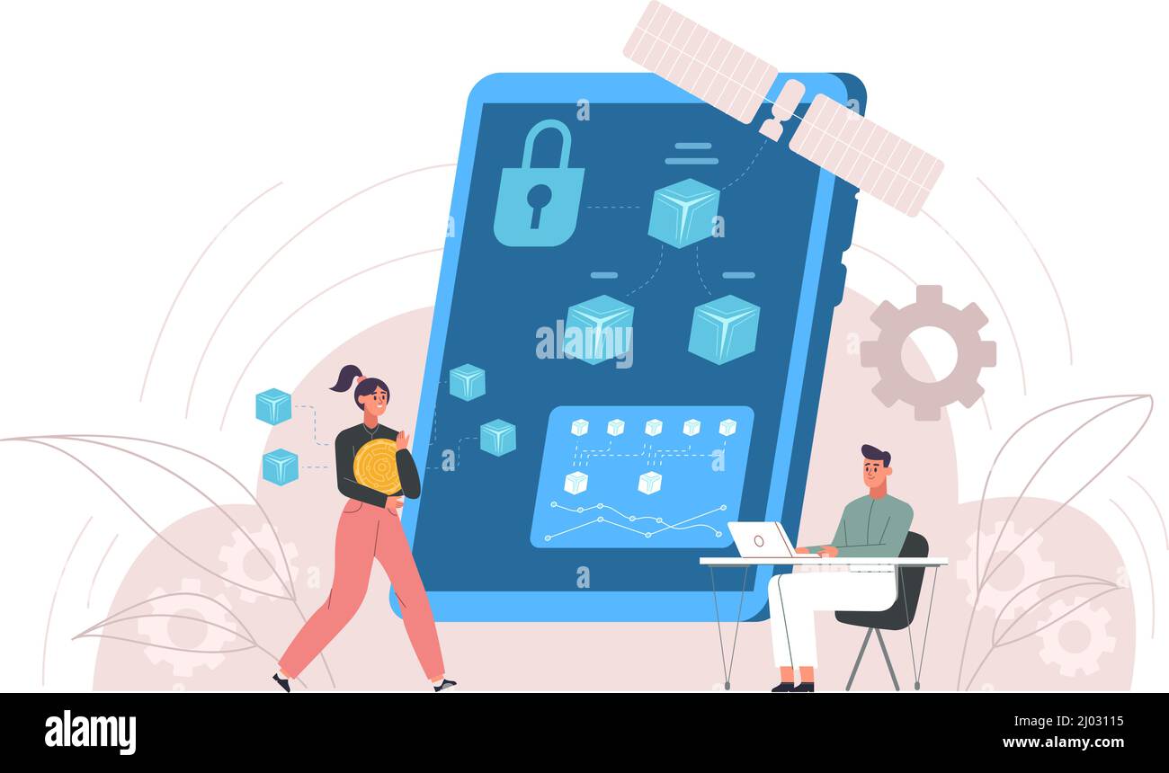 Blockchain technology, business people block chain concept. Bitcoin and ...