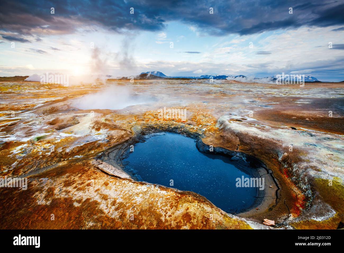 Ominous view geothermal area Hverir (Hverarond). Popular tourist ...