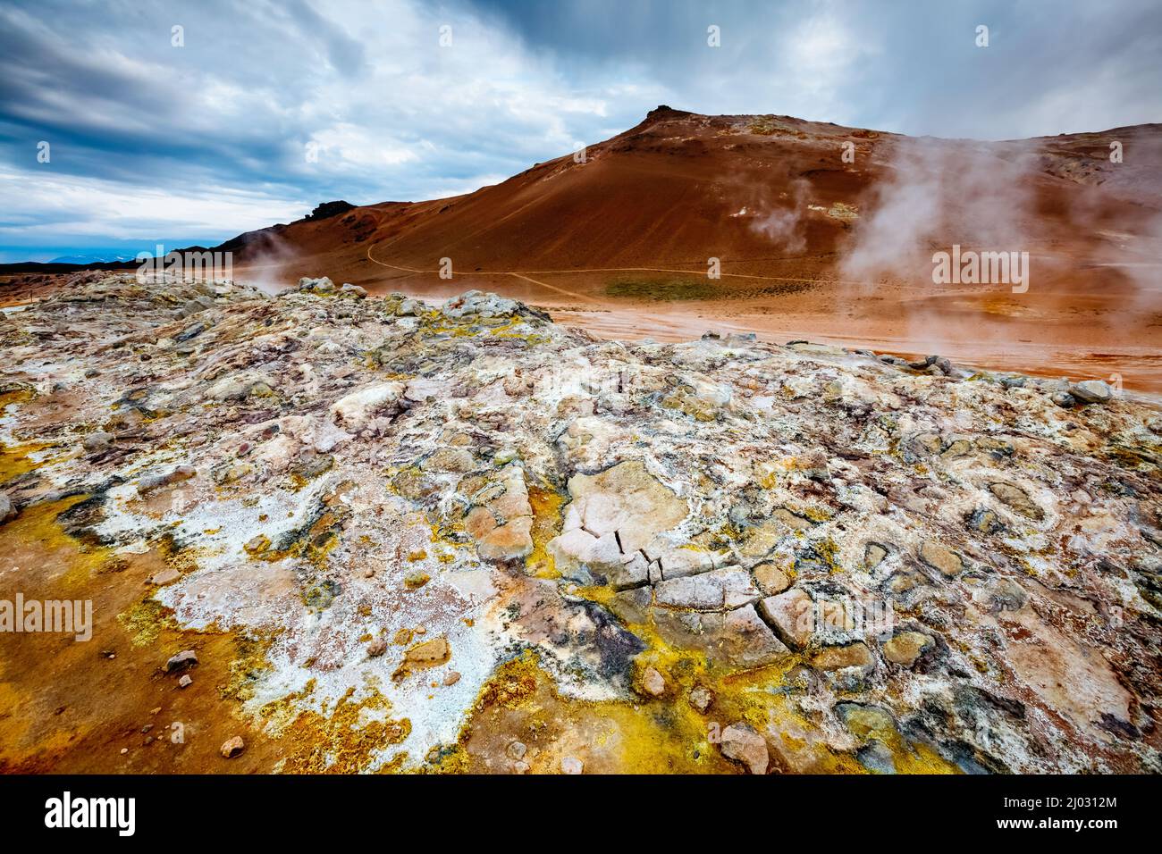 Ominous view geothermal area Hverir (Hverarond). Popular tourist ...