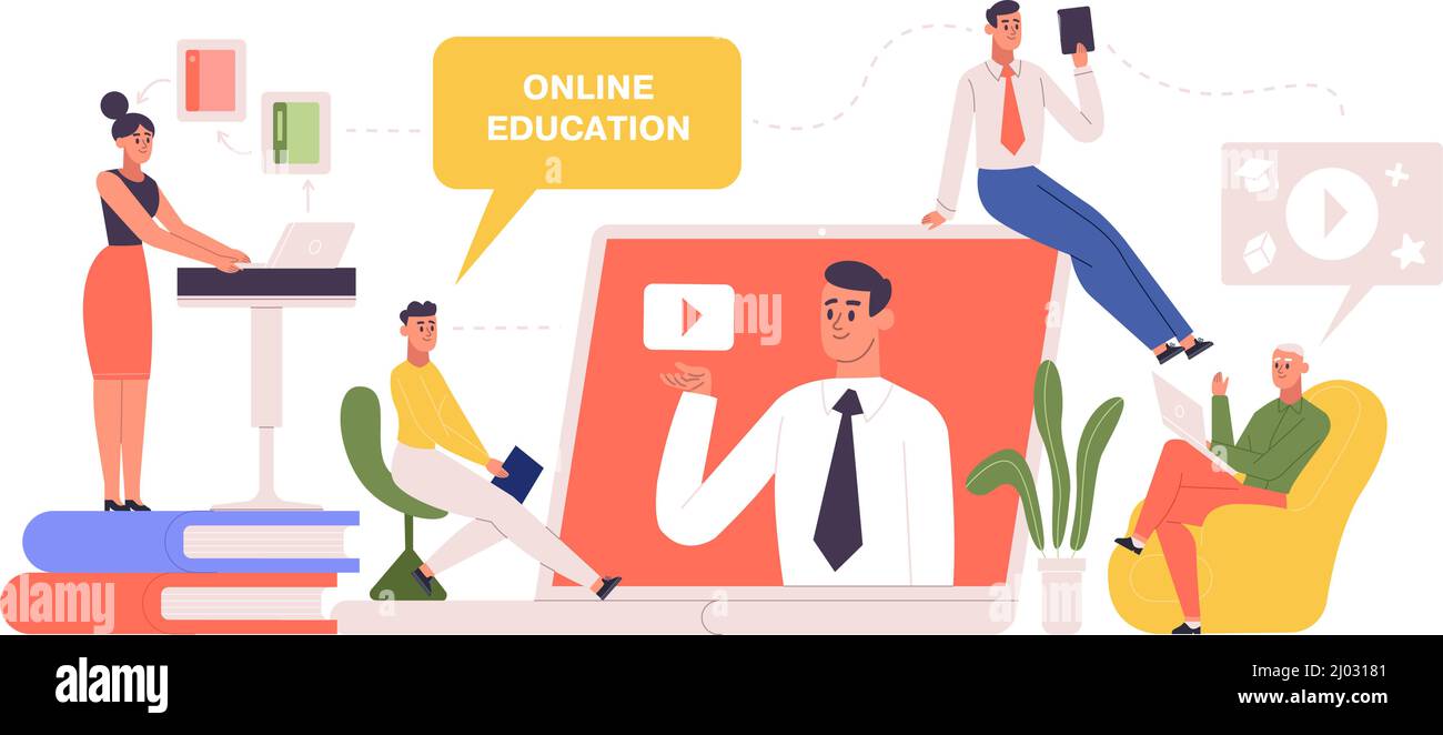 Online learning, e-library, digital workshop tutorials. People learning ...