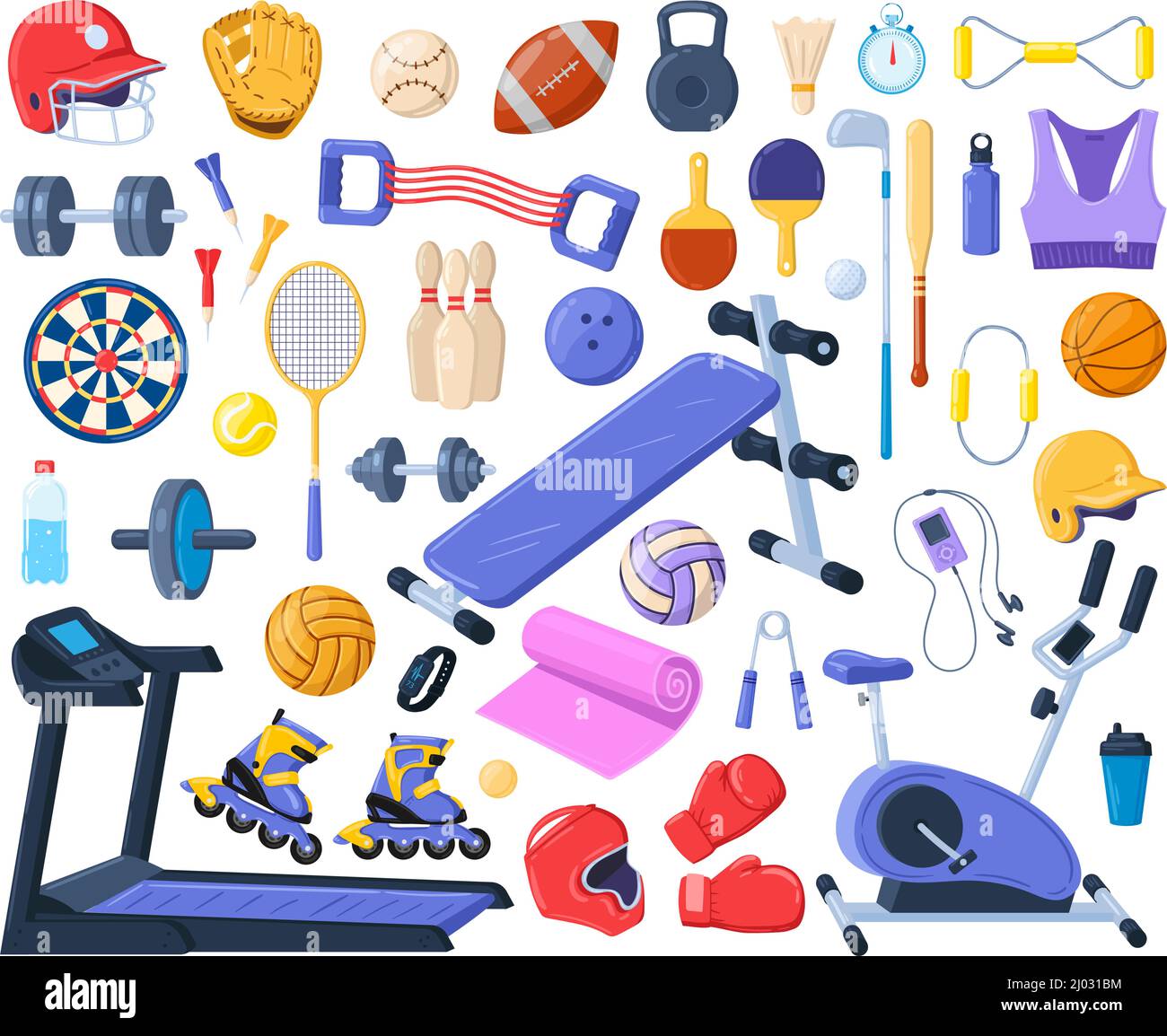 Cartoon sport fitness equipment, gym sport tools. Gym sports elements ...