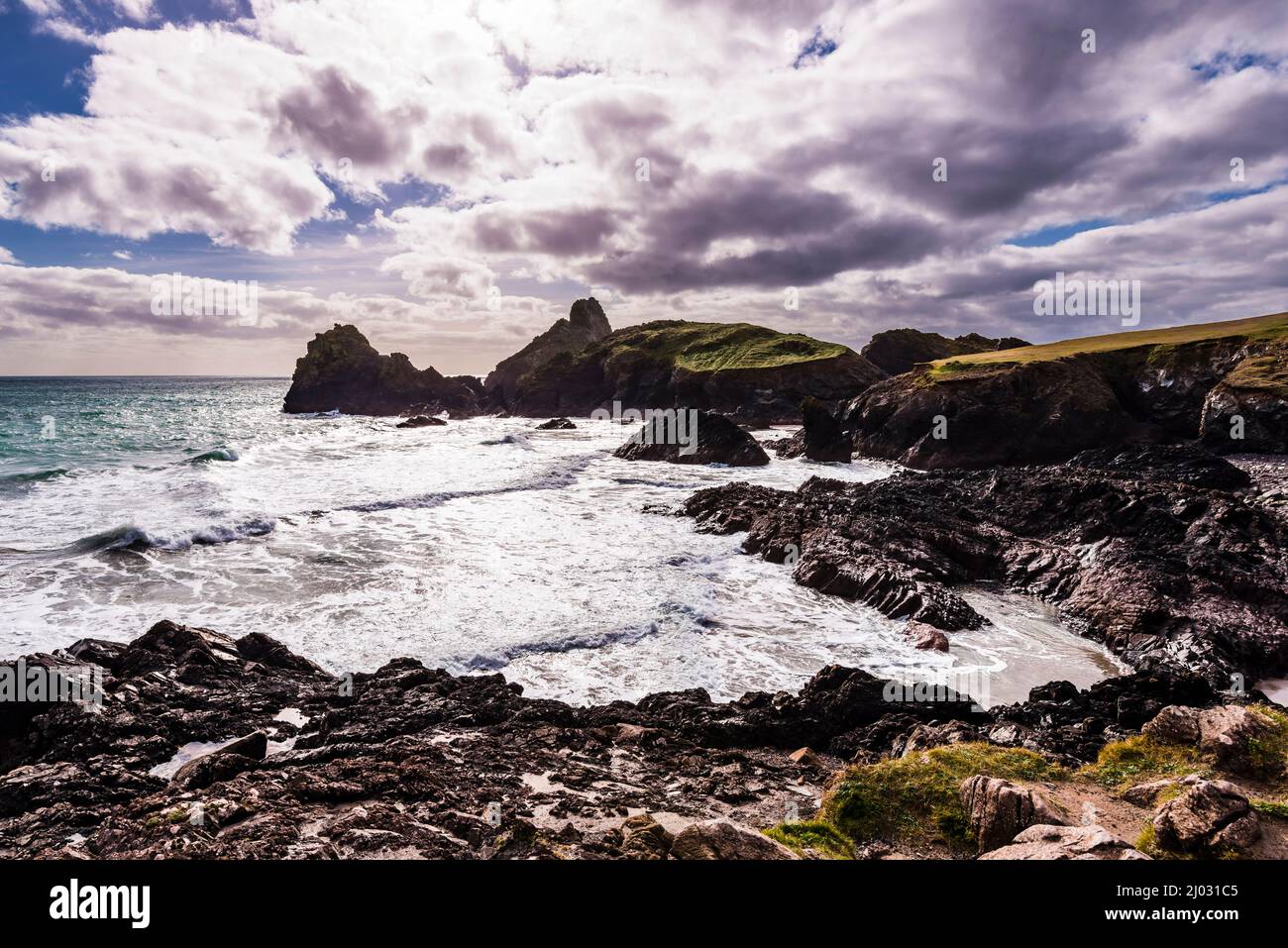 Spring waves breaking around Asparagus Island and in Kynance Cove ...