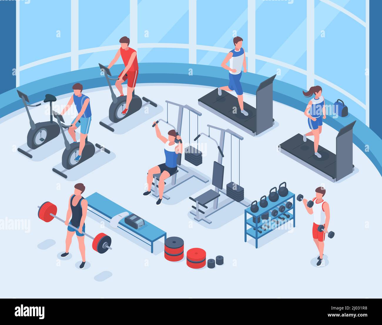 Isometric fitness sport, people workout in gym interior. Human ...