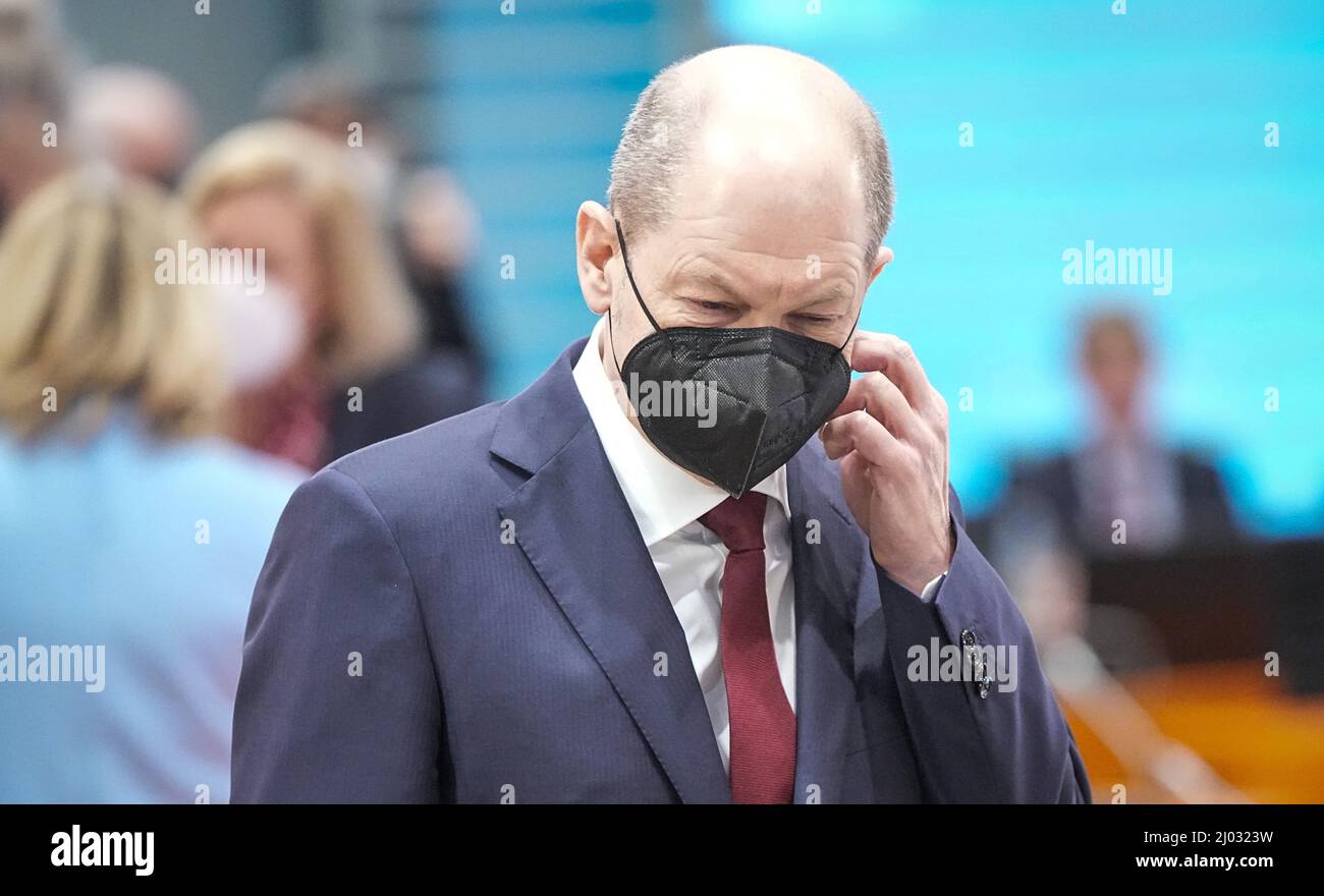 Berlin, Germany. 16th Mar, 2022. Chancellor Olaf Scholz (SPD) arrives ...