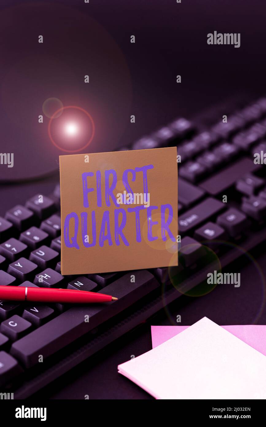 Conceptual caption First Quarter. Word for one of the considered four ...