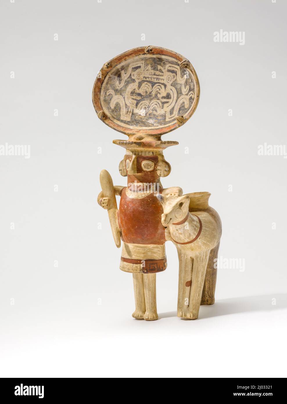 Figure with "Moon Animal" Headdress and Llama. Peru, North-Central ...