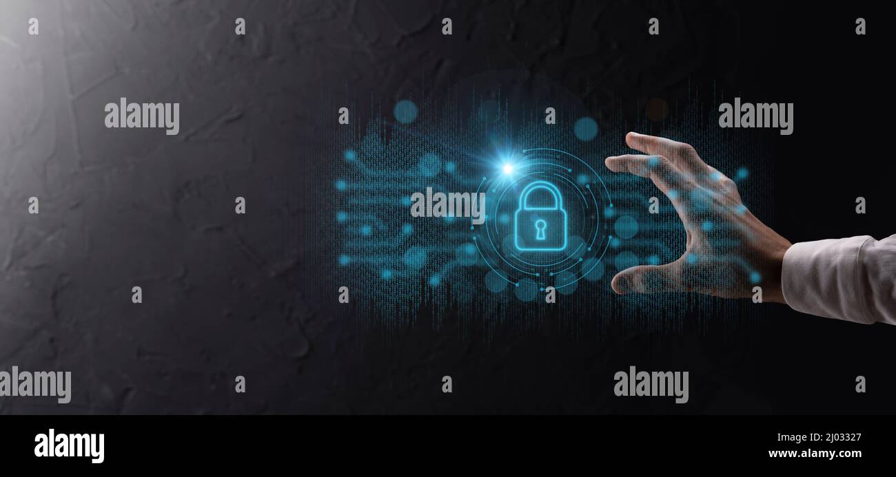 Cyber security network. Padlock icon and internet technology networking ...