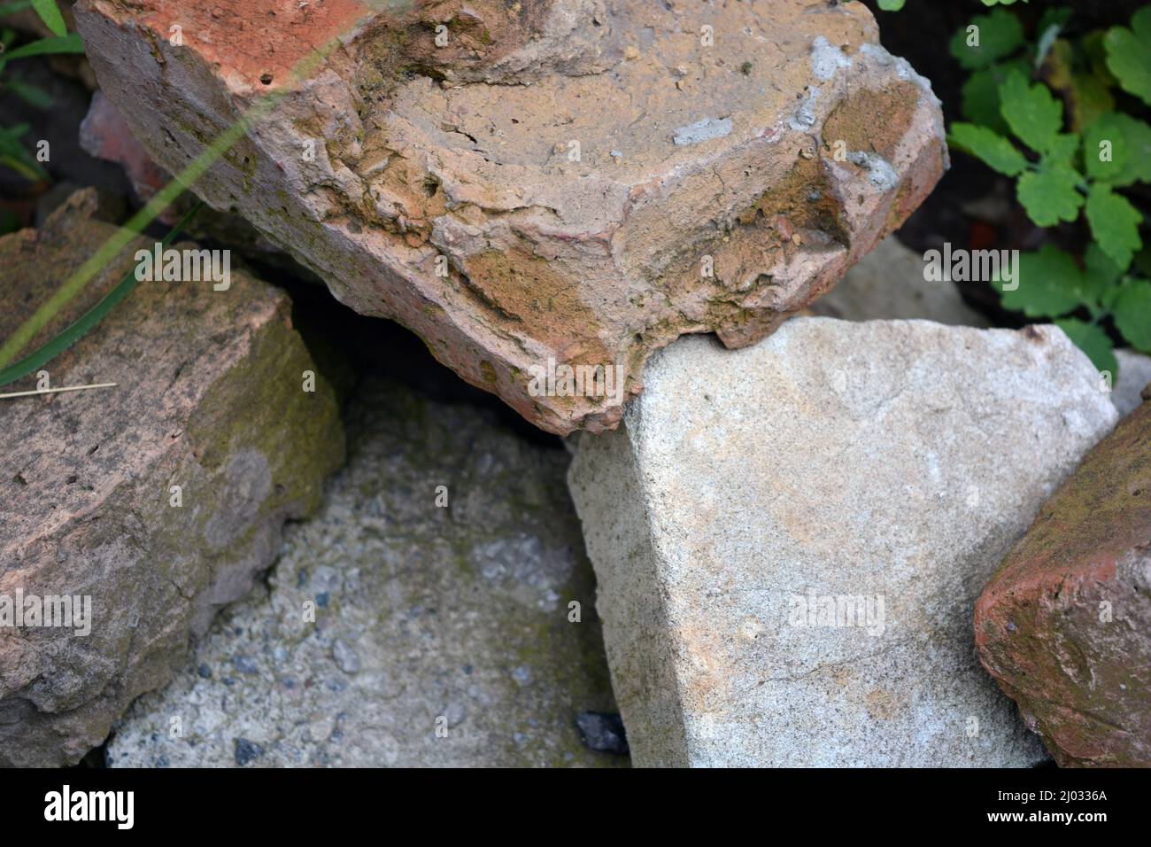 Building materials, an unusual background of stones, ruins. Light white ...