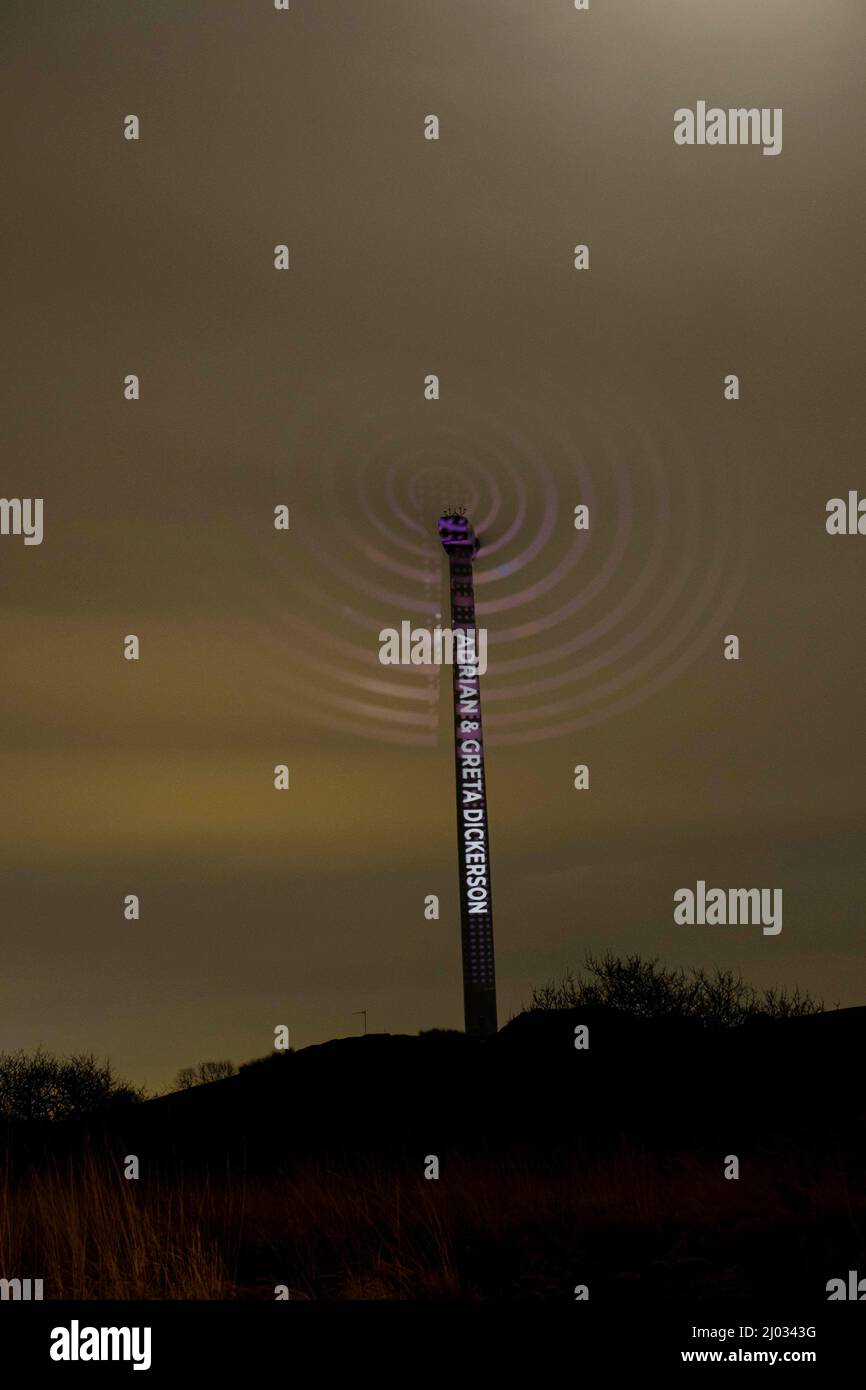 EDITORIAL USE ONLY A light show projected onto the Graig Fatha wind ...