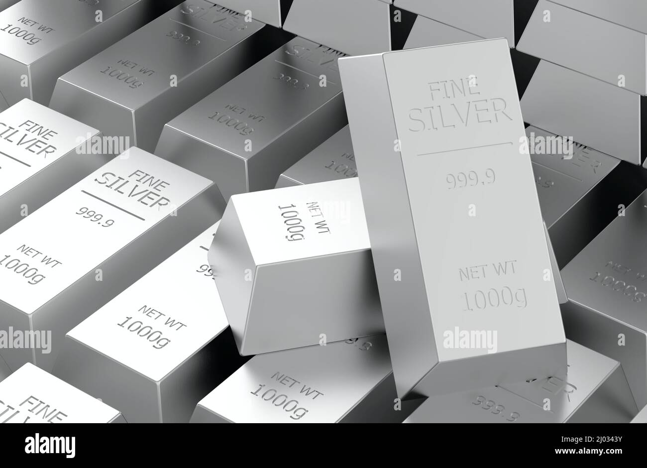 stock of silver bullion in silvered background 3d rendering ...