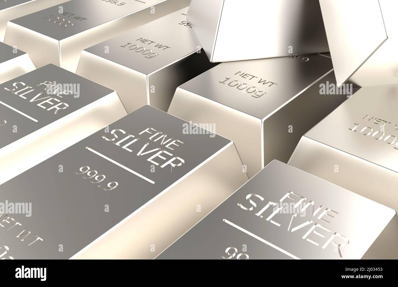 stock of silver bullion in silvered background 3d rendering ...