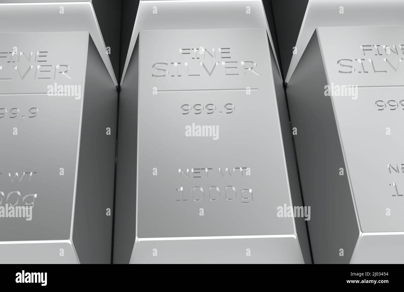 stock of silver bullion in silvered background 3d rendering ...