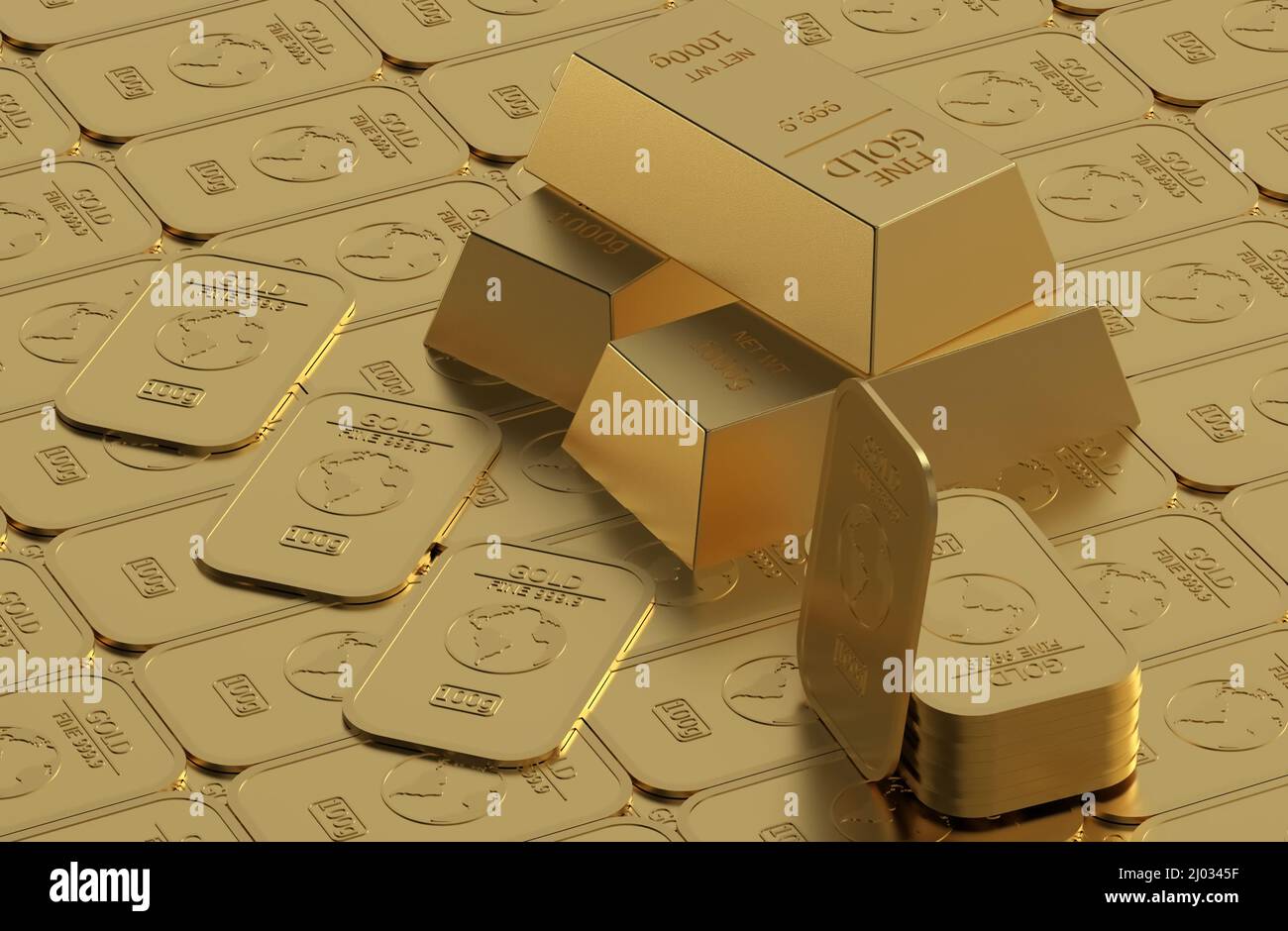 stock of gold bullion in golden background 3d rendering illustration ...