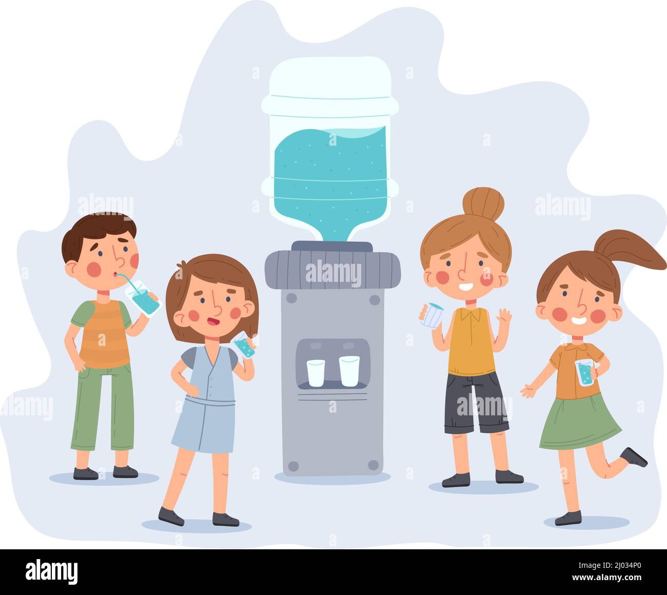 Kids Drinking Water Cartoon