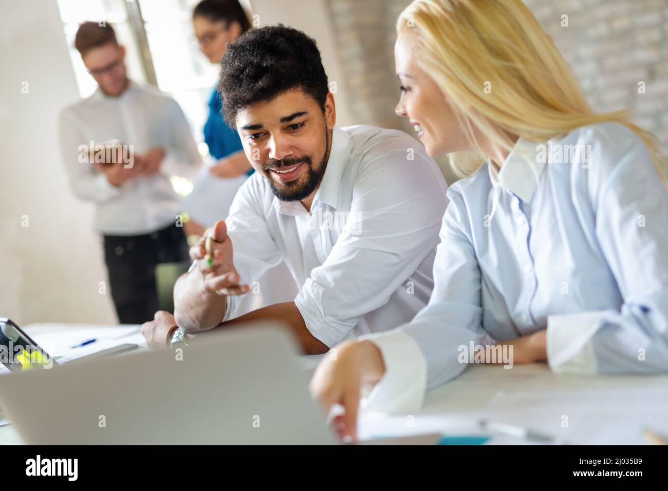 Startup diversity teamwork brainstorming meeting concept. Group of ...