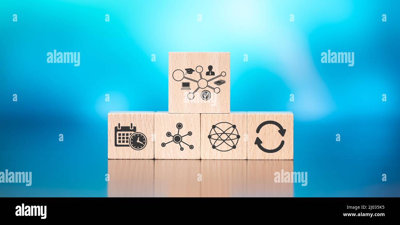 Wooden blocks with symbol of lms concept on blue background Stock Photo ...