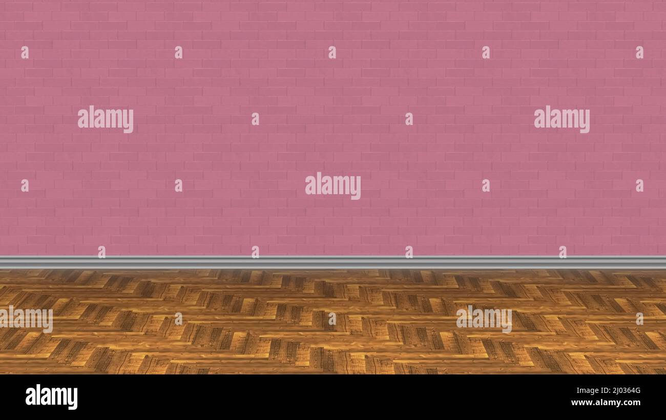 wood pink floor brick wall background illustration 3d rendering Stock ...
