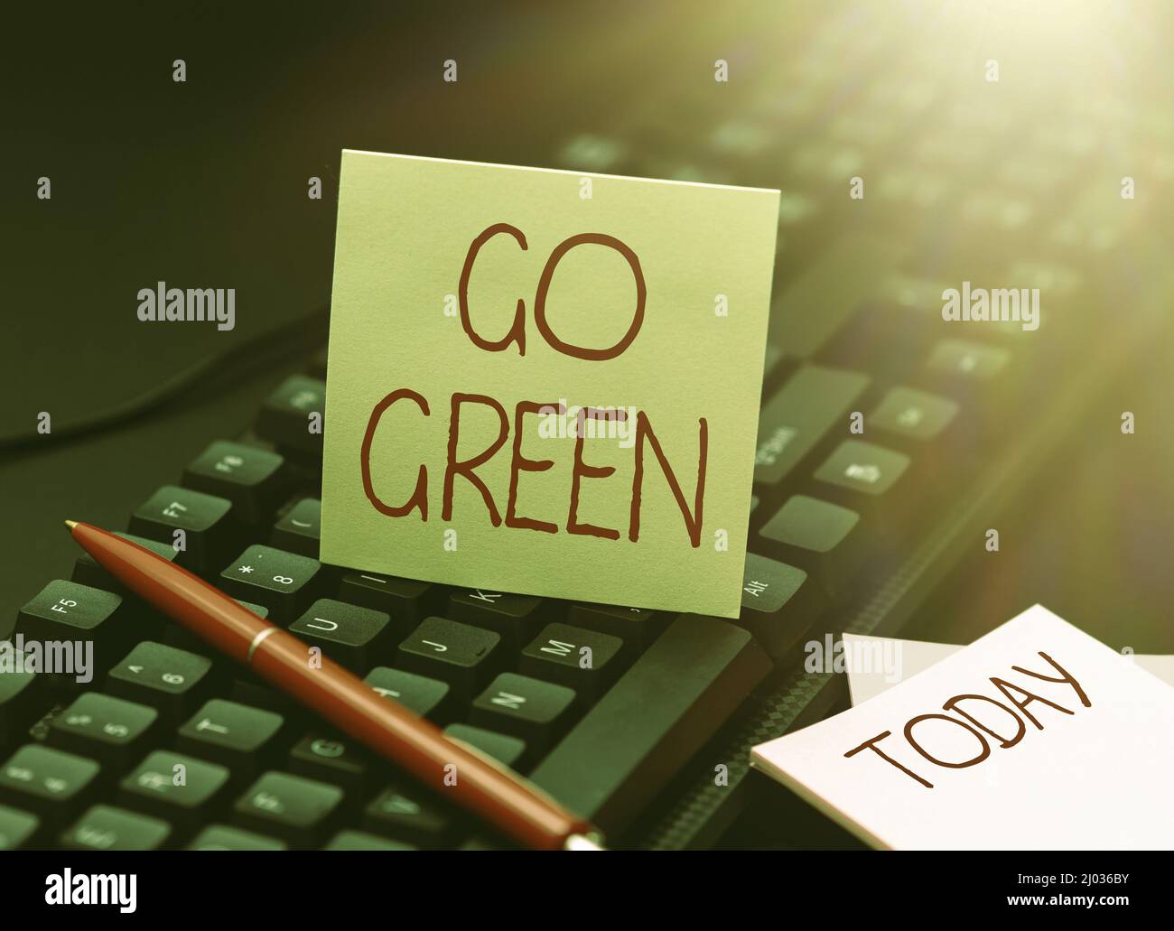 Text showing inspiration Go Green. Word for making more environmentally ...