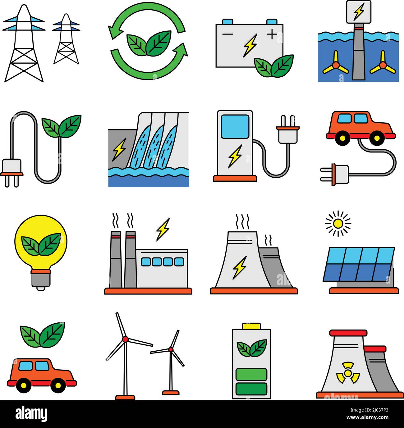 Clored eco energy and power plants icon set Stock Vector Image & Art ...