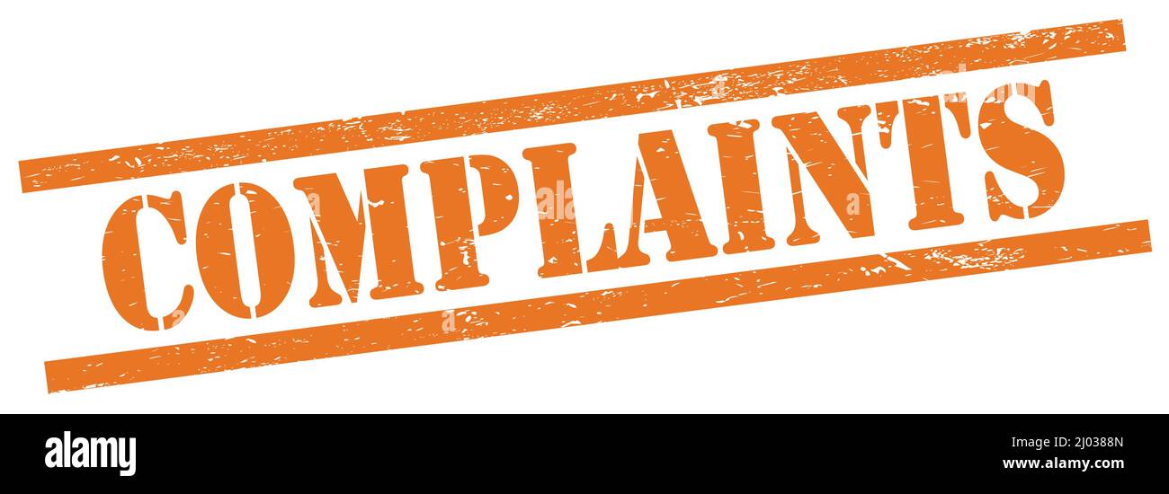 COMPLAINTS text on orange grungy rectangle vintage stamp Stock Photo ...