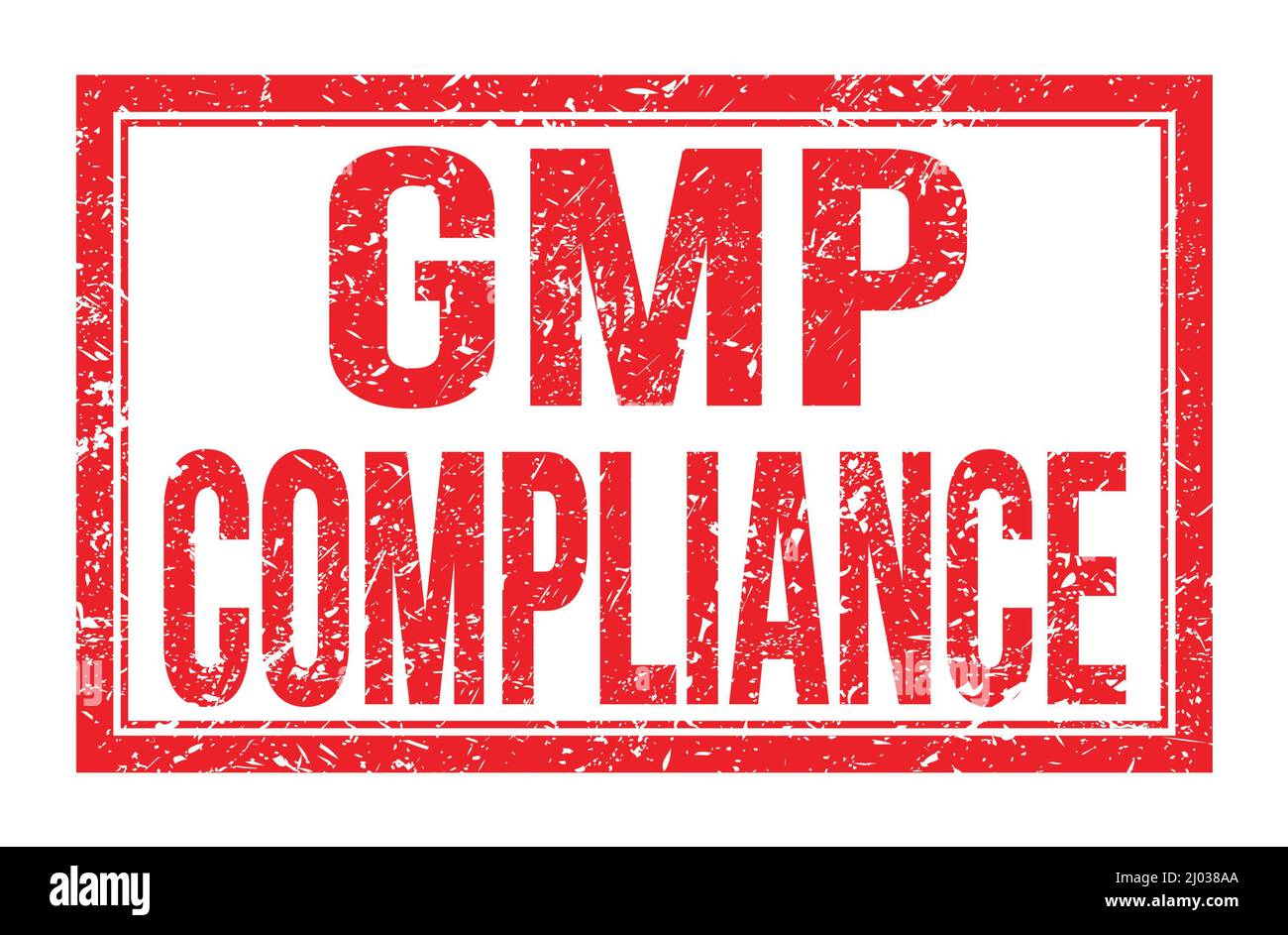 GMP COMPLIANCE, words written on red rectangle stamp sign Stock Photo ...