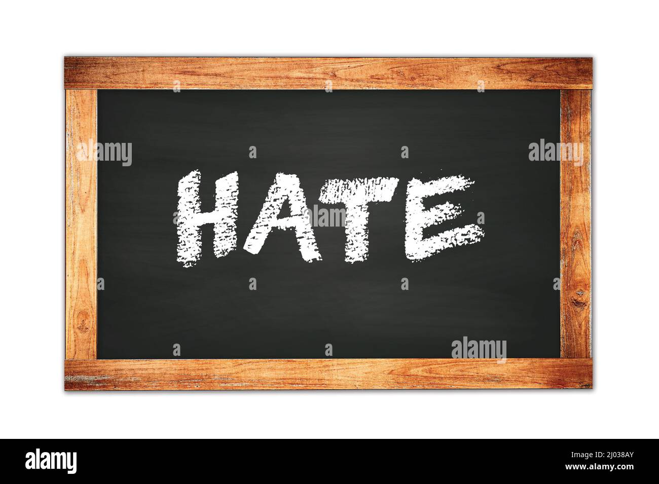 HATE text written on black wooden frame school blackboard Stock Photo ...