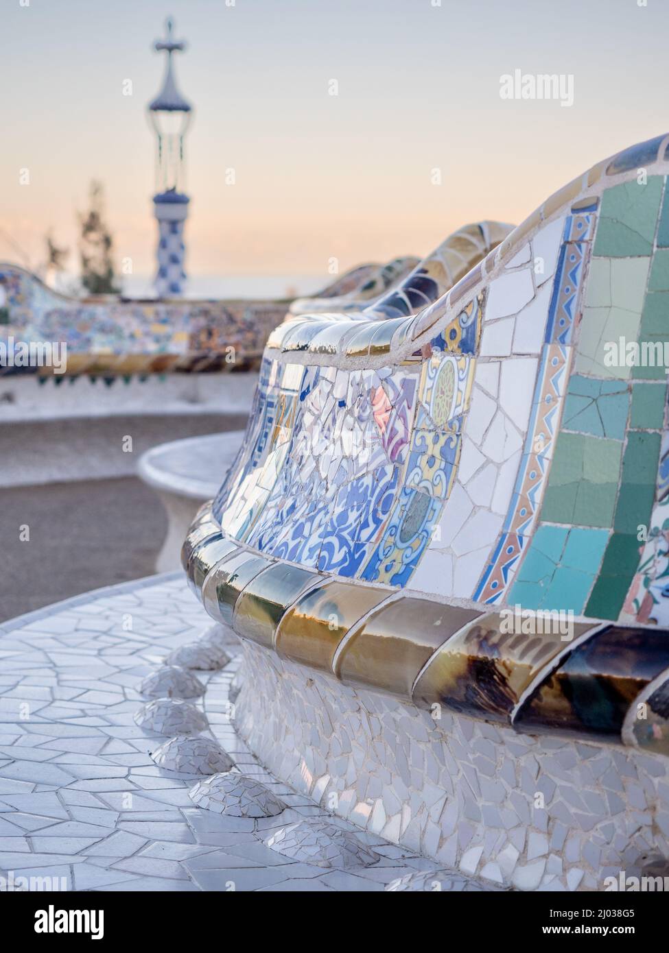 Bench in Park Guell, designed by Antoni Gaudi, UNESCO World Heritage ...