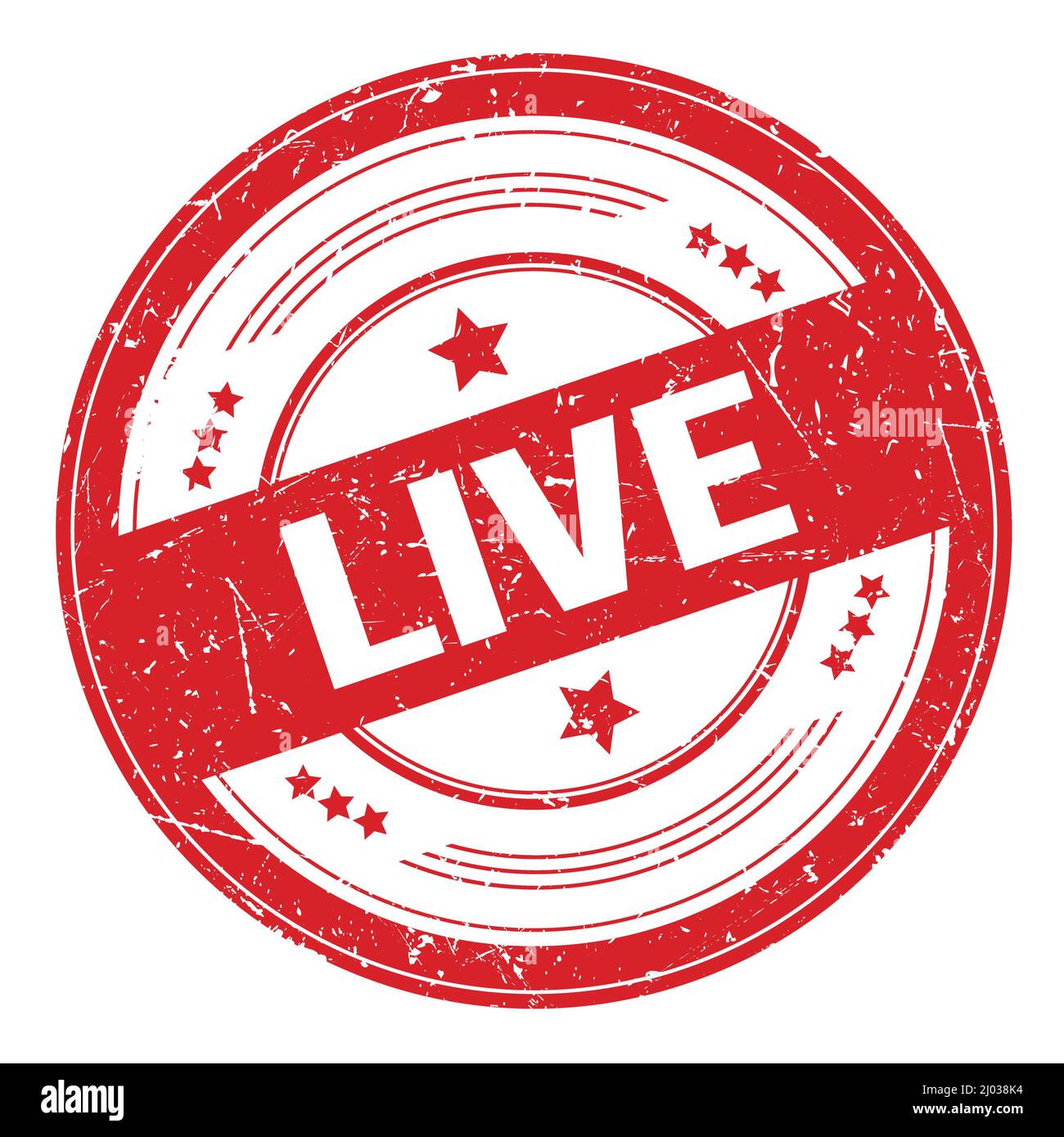 LIVE text on red round grungy texture stamp Stock Photo - Alamy