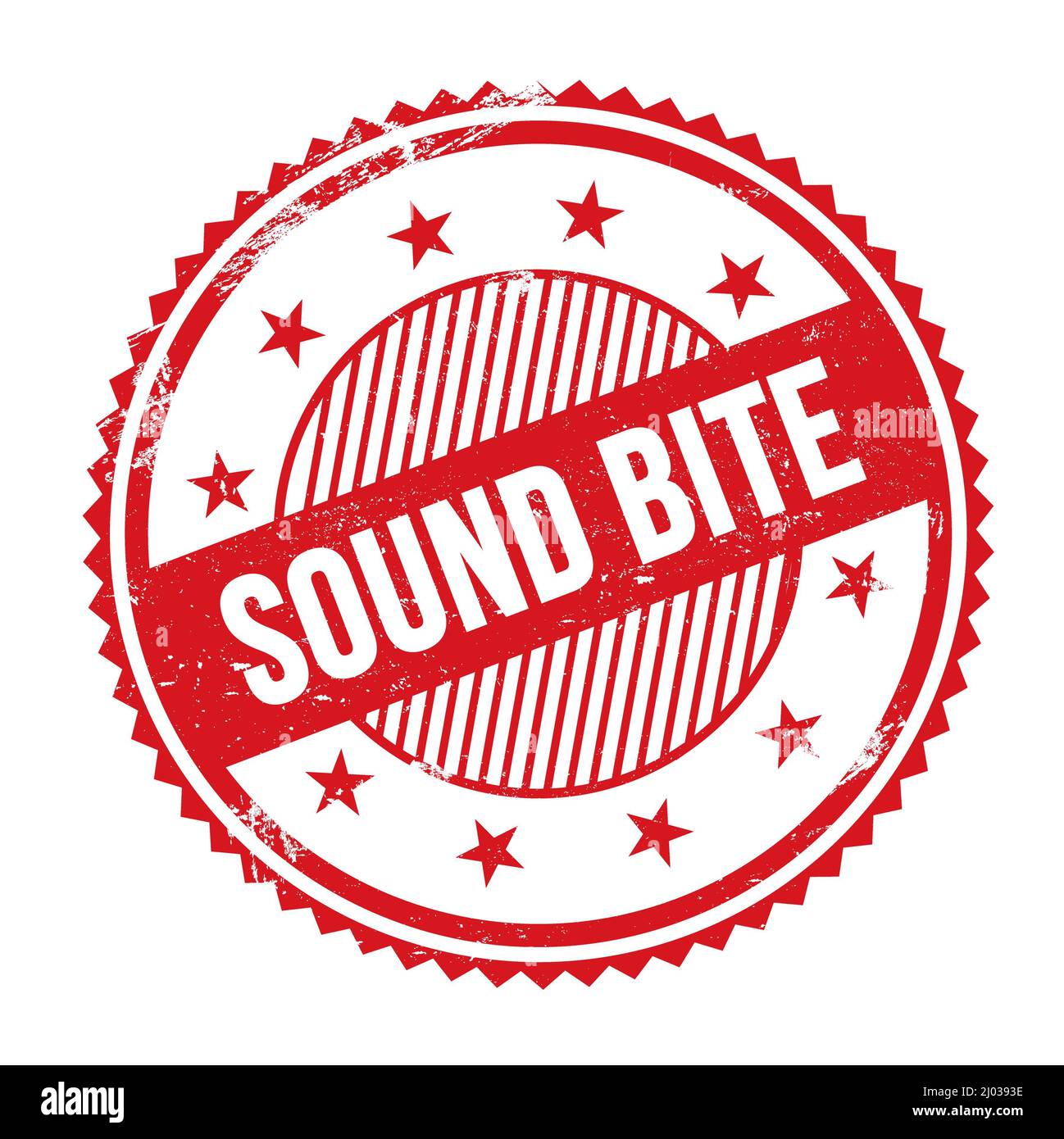SOUND BITE text written on red grungy zig zag borders round stamp Stock ...