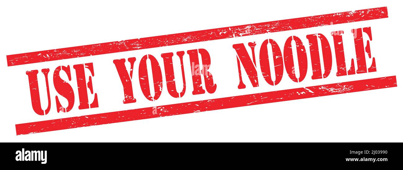 USE YOUR NOODLE text on red grungy rectangle vintage stamp Stock Photo ...