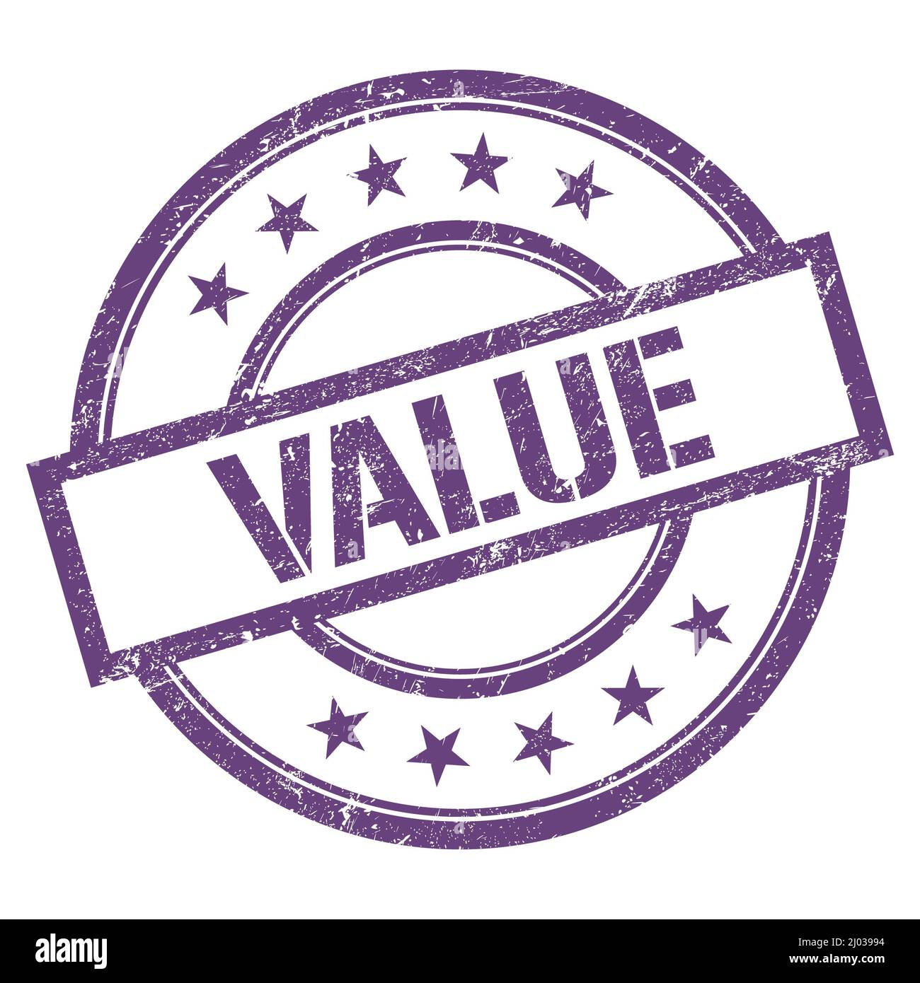 VALUE text written on purple violet round vintage rubber stamp Stock ...
