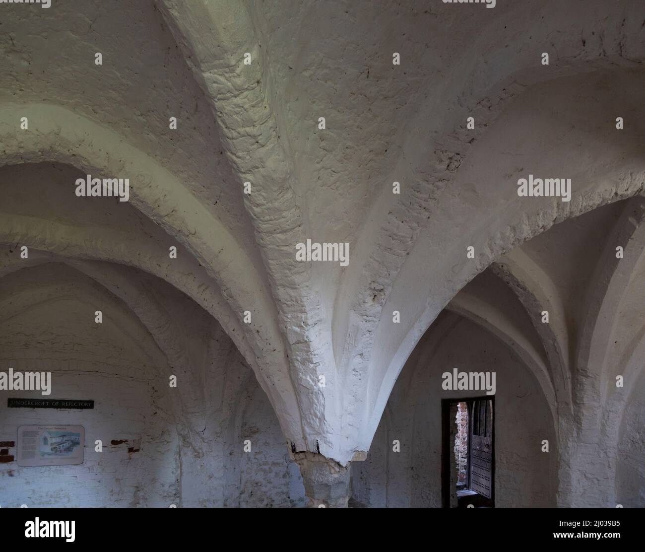 Fine brick arched vaulting of 14th century refectory undercroft, St ...