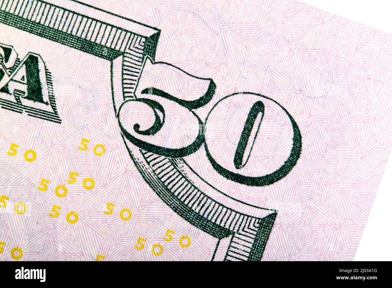 American money, Fifty dollar bill macro shot, isolated Stock Photo - Alamy
