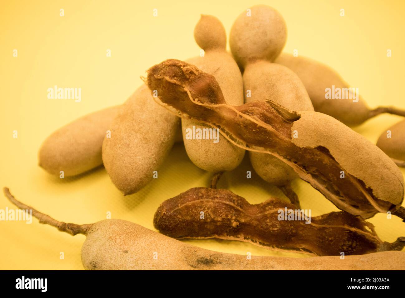Tamarind in a yellow background Stock Photo - Alamy