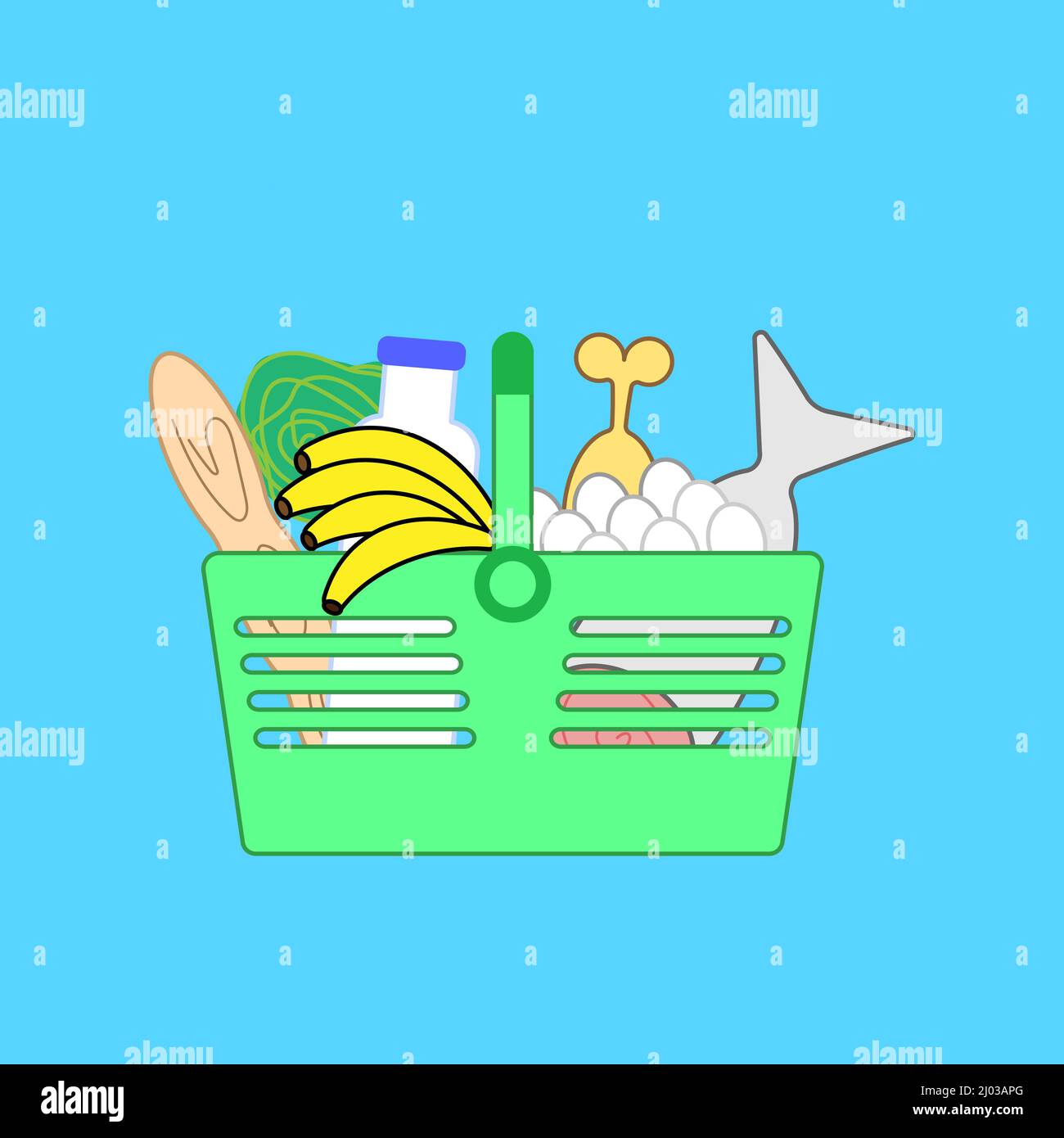 Full basket of fresh food clip art. Grocery shopping. Flat vector ...