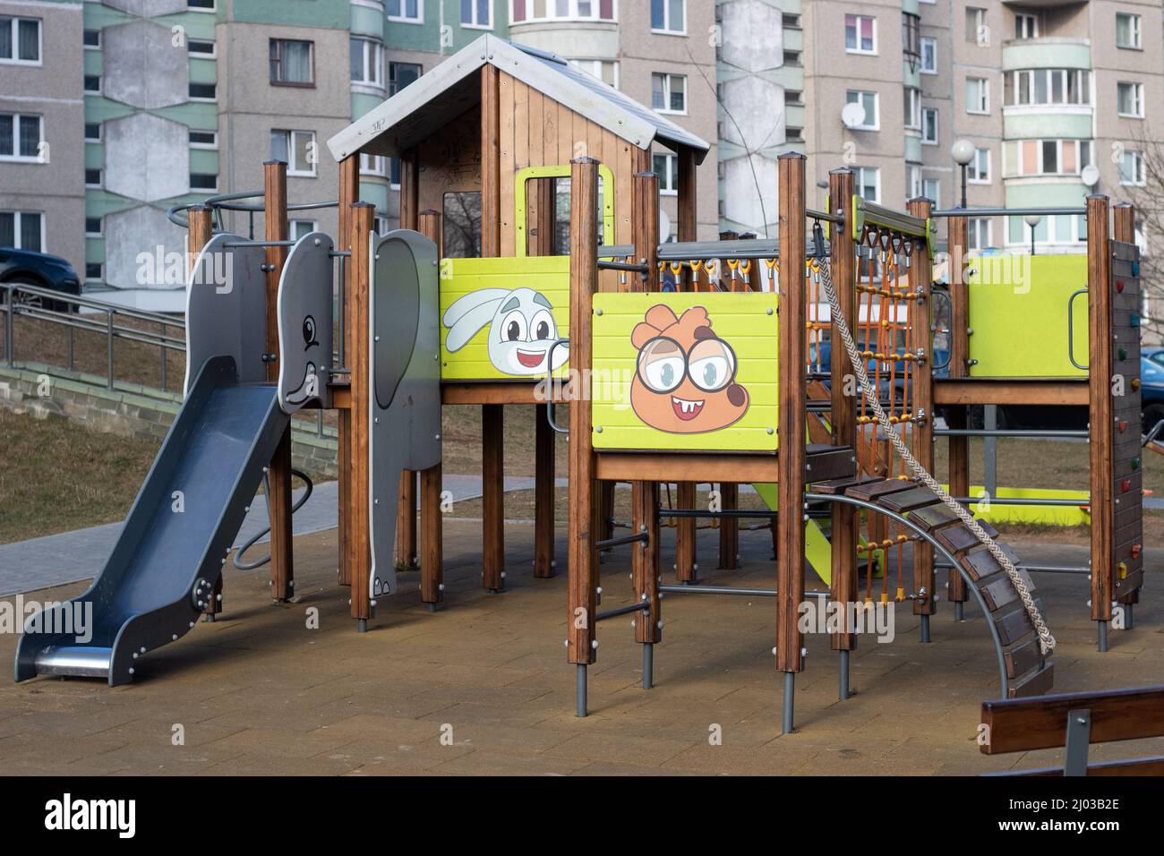 Children's playground on the street. Playground in the yard of the ...
