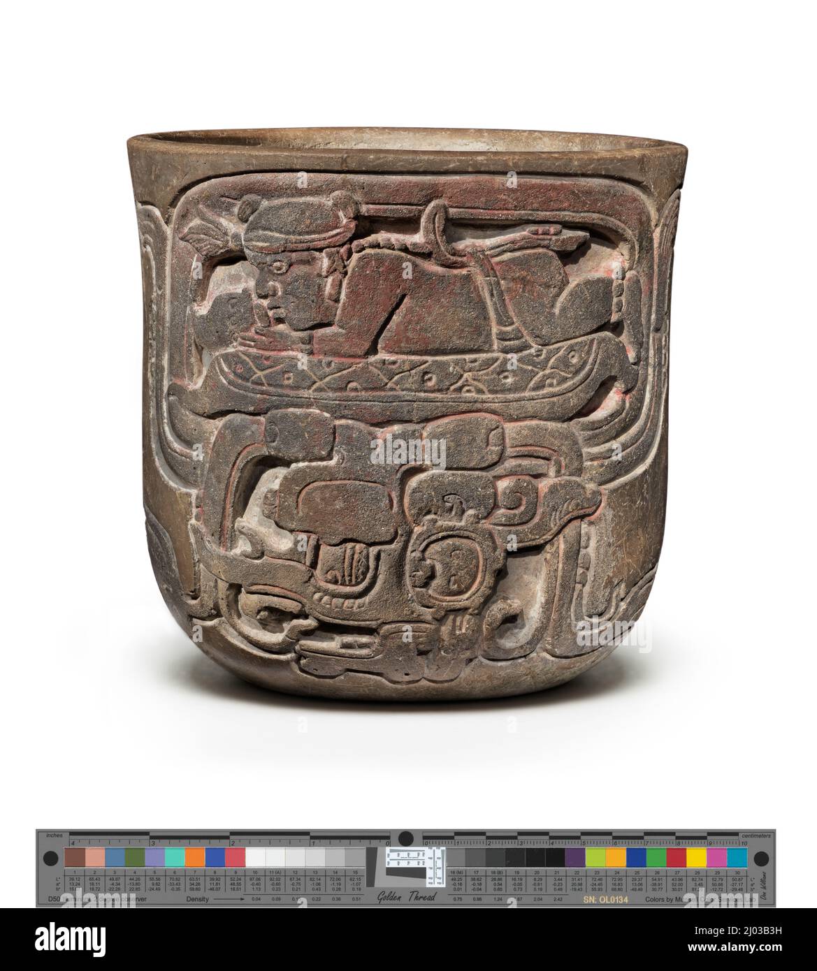 Vessel with Water Lily Serpent and Dwarf. Mexico, Yucatán, Chocholá or ...