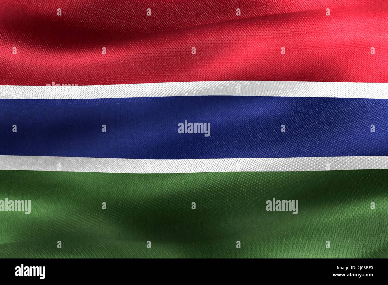 3d Rendering Flag Of Gambia With Realistic Waving Fabric Surface Stock
