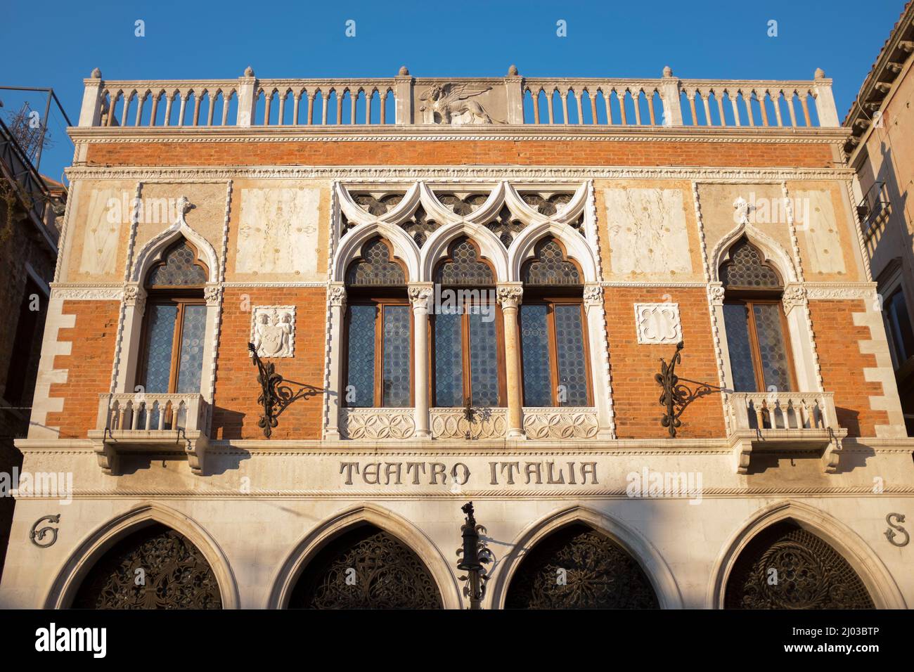 The ornate facade of the Teatro Italia (now Despar Supermarket) Venice ...