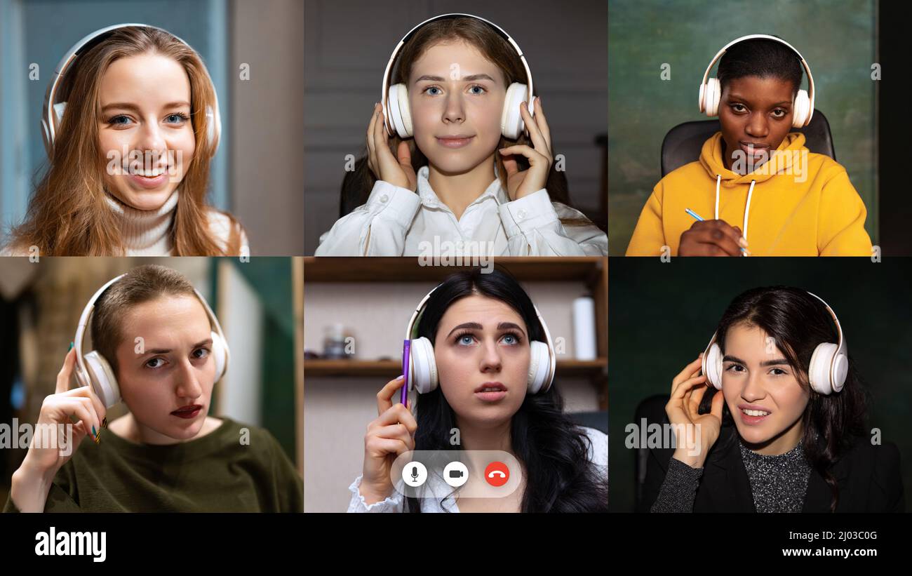 Team working by group video call share ideas brainstorming use video ...