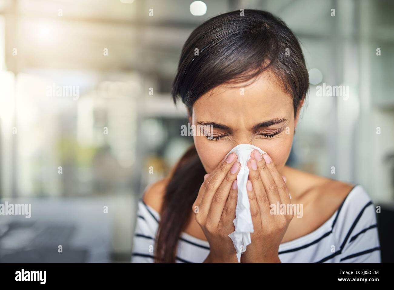 Sick business woman flu blowing hi-res stock photography and images - Alamy