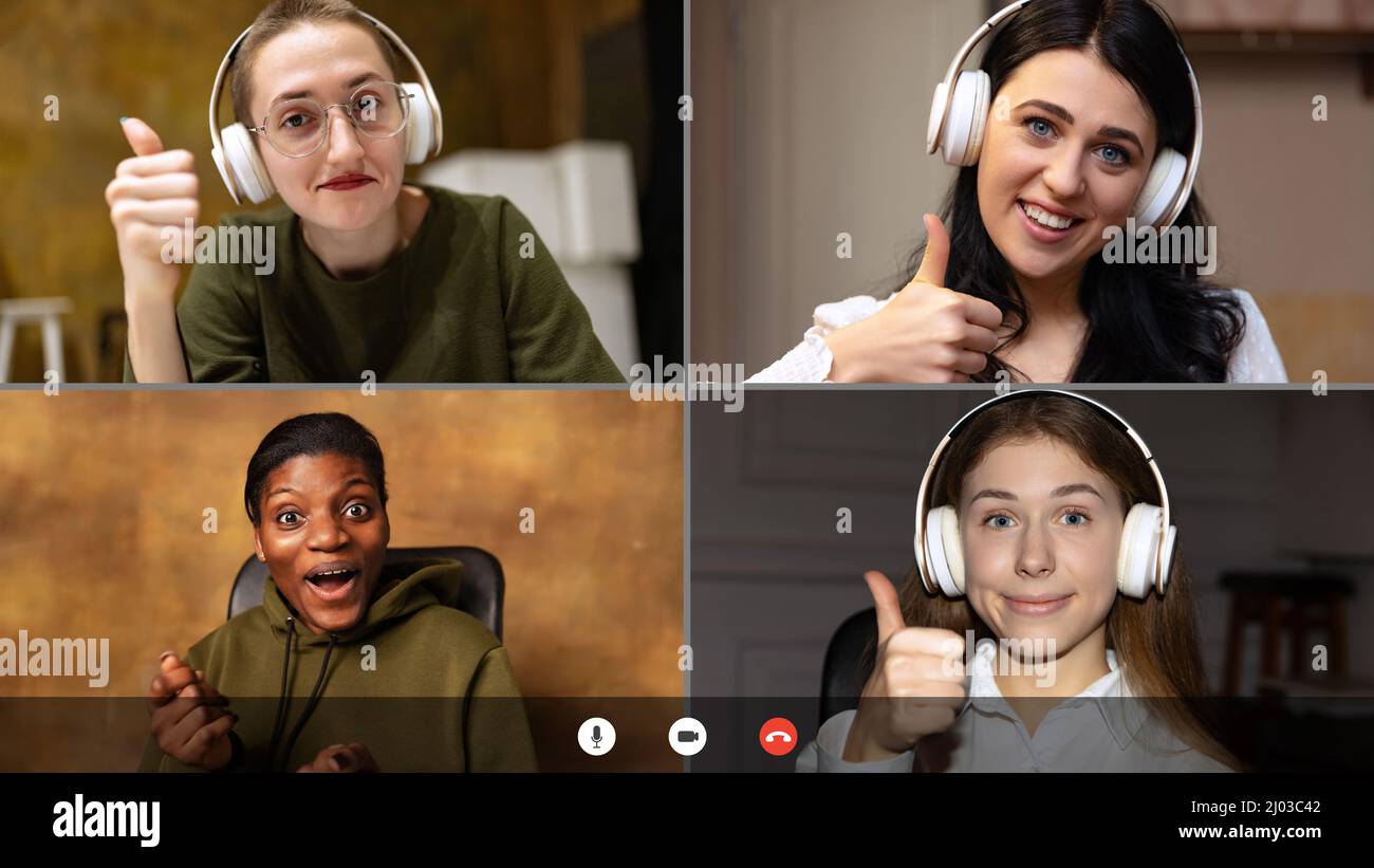 Team working by group video call share ideas brainstorming use video ...