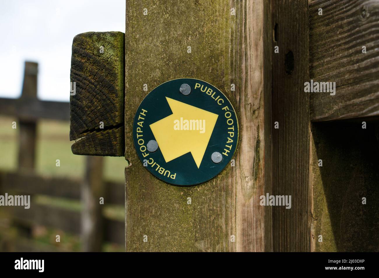 public footpath marker way sign on a wooden gate Stock Photo - Alamy