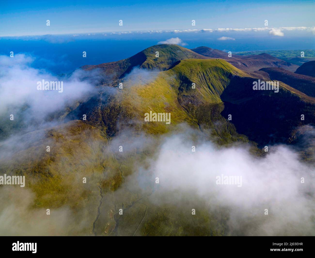 Aerial of Sleive Commedah and Slieve Donnard County Down, Northern ...