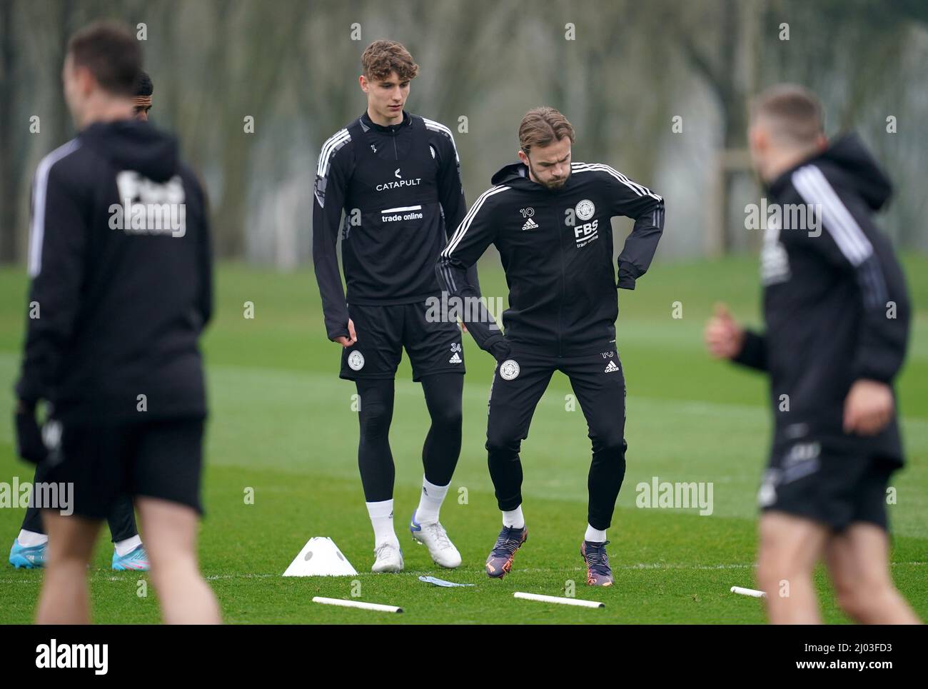 Leicester City's Benjamin Nelson (left) and James Maddison during a ...