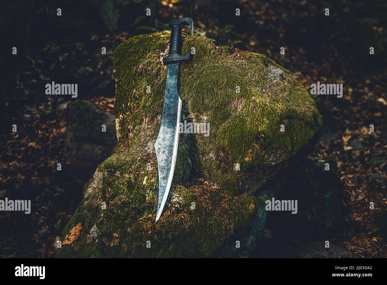 Knight on rock sword hi-res stock photography and images - Alamy
